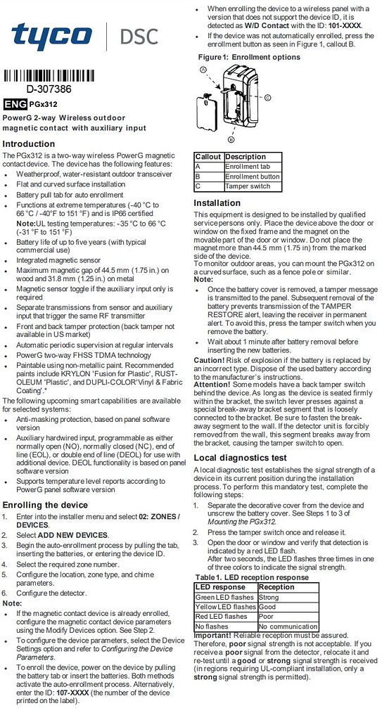 DSC PowerG Wireless Outdoor Contact PG9312 - Product Docs - Surety ...