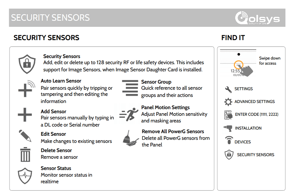 Qolsys IQ Panel 2, IQ Panel 4, IQ4 Hub Sensor Programming 319.5Mhz ...