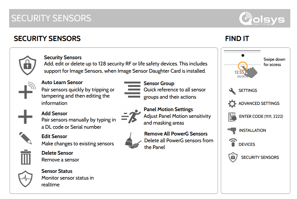 Qolsys IQ Panel 2, IQ Panel 4, IQ4 Hub Sensor Programming 319.5Mhz ...